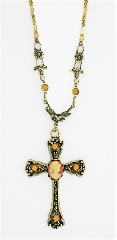 VintageJewelrymine|Victorian Style Cameo Cross Necklace